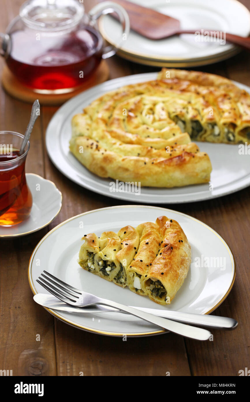 homemade rolled borek, spinach and feta cheese, turkish cuisine Stock ...