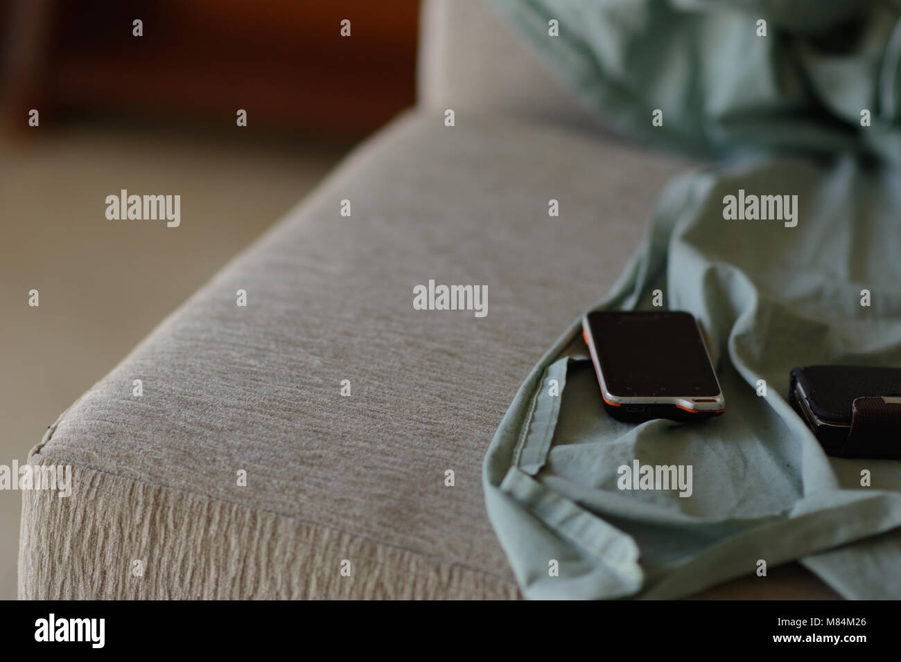 a telephone in the bed Stock Photo - Alamy