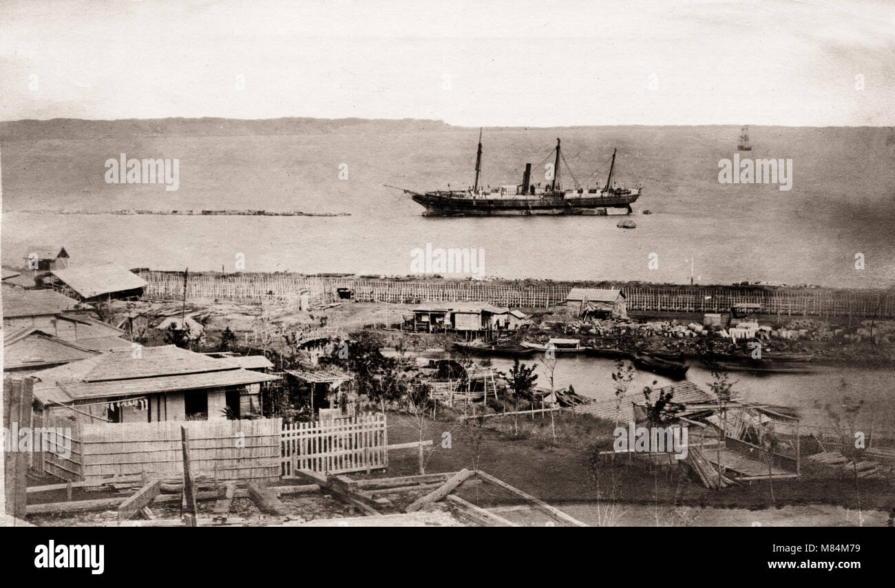 1871 Japan - Japanese steamer Osaka stranded at Noge - from 'The Far ...