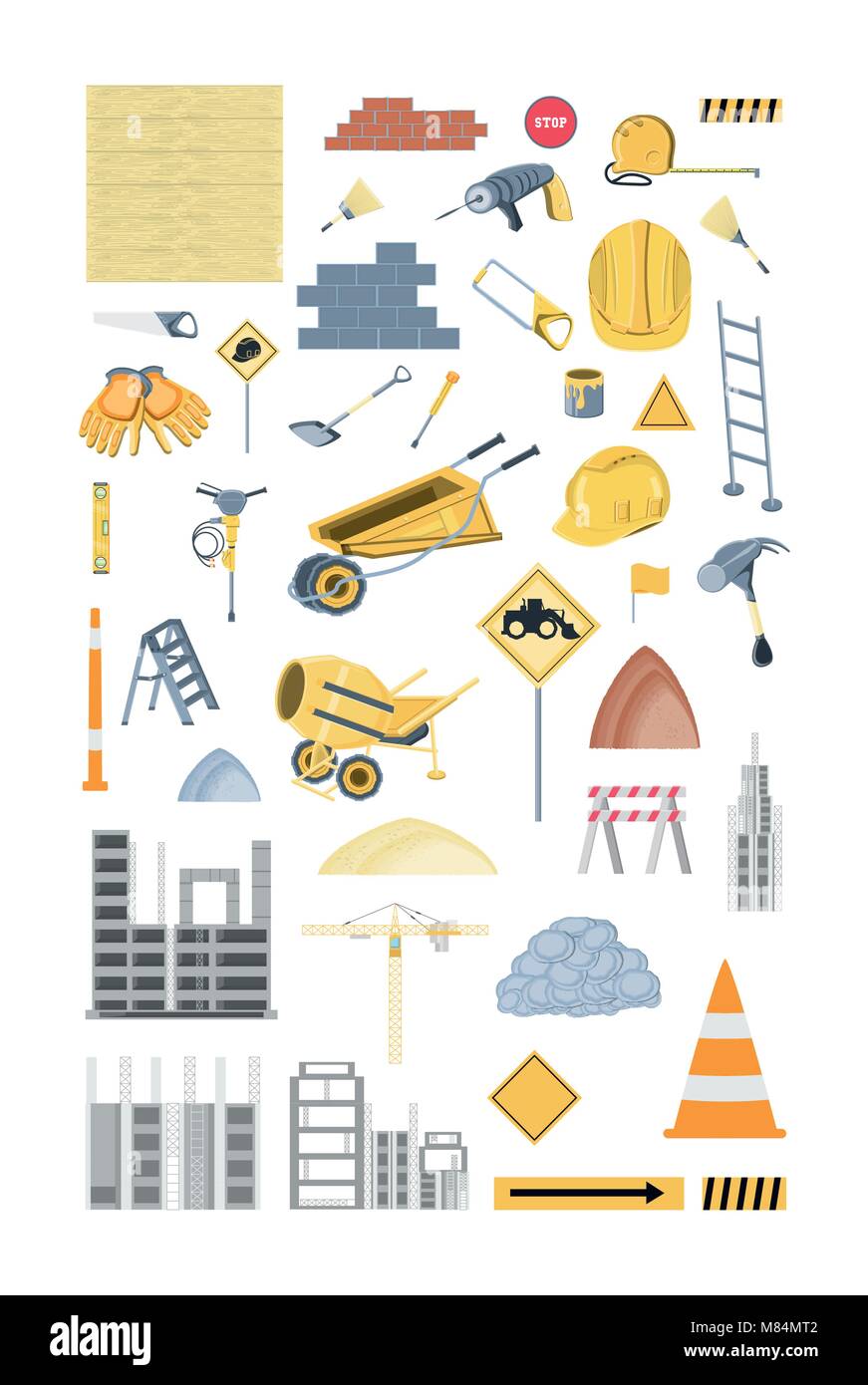 Icon set of under construction elements over white background, colorful ...