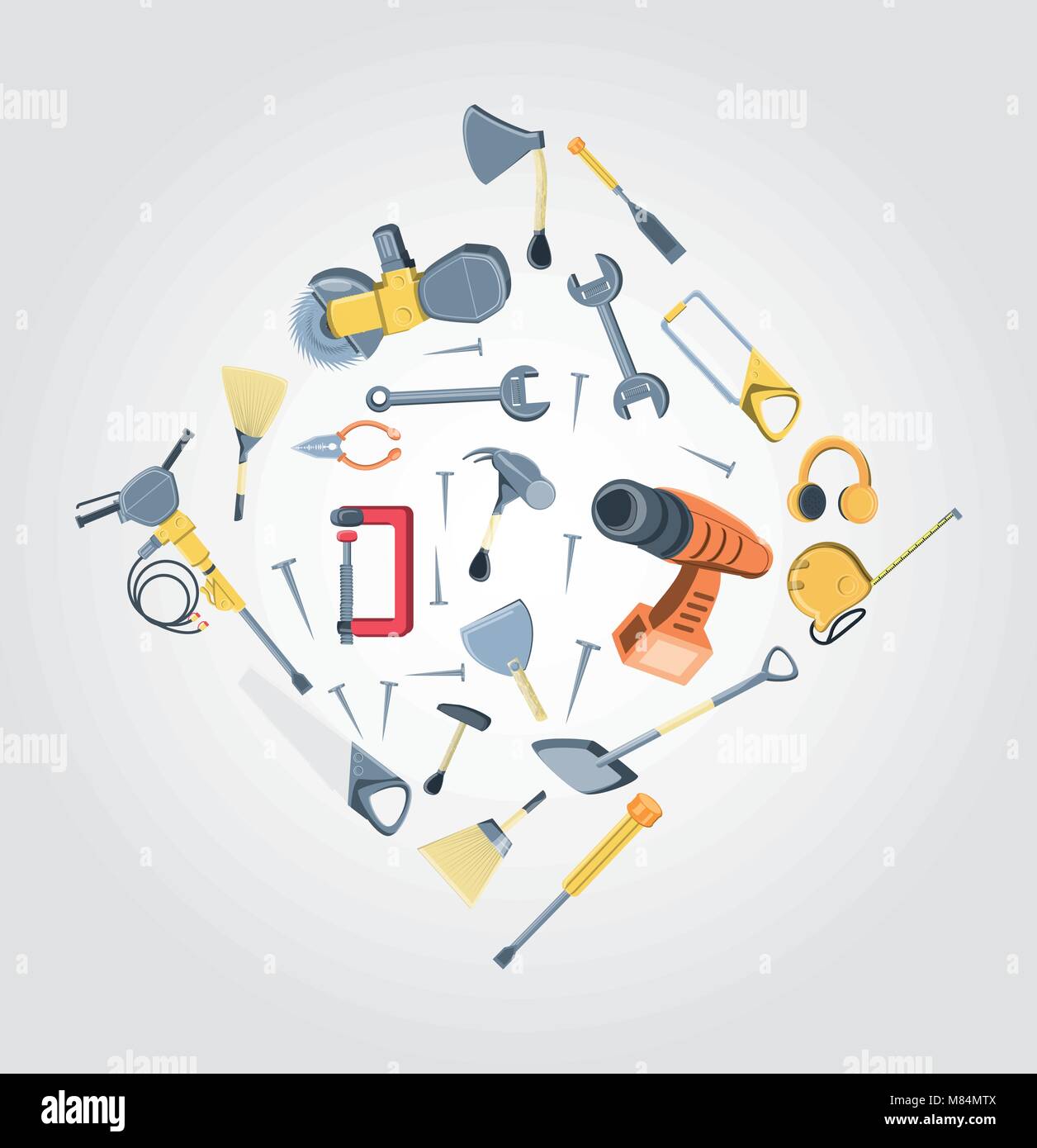 Icon set of under construction elements in rhombus shape over white ...