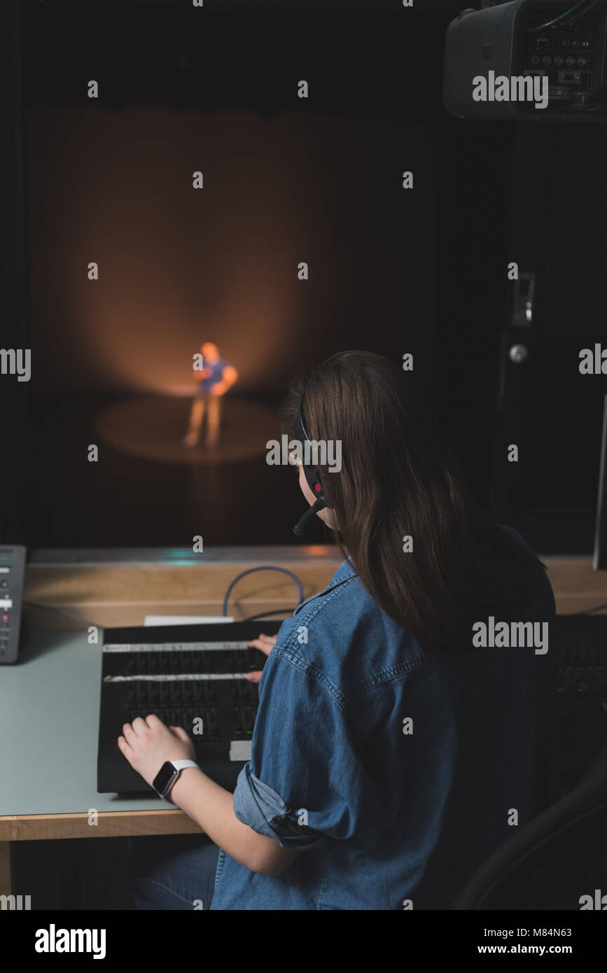 Female sound recordist working in theater Stock Photo - Alamy