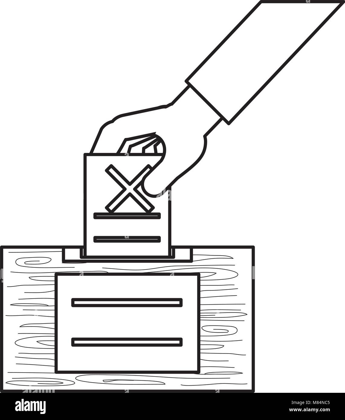 sketch of Hand putting a voting paper with a cross in the ballot box ...