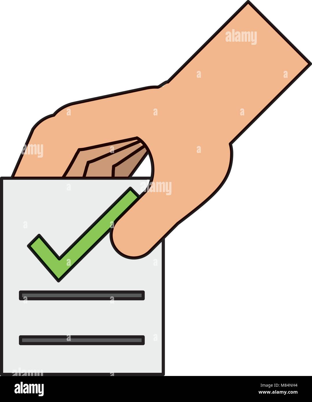 hand with votation paper with check icon over white background ...