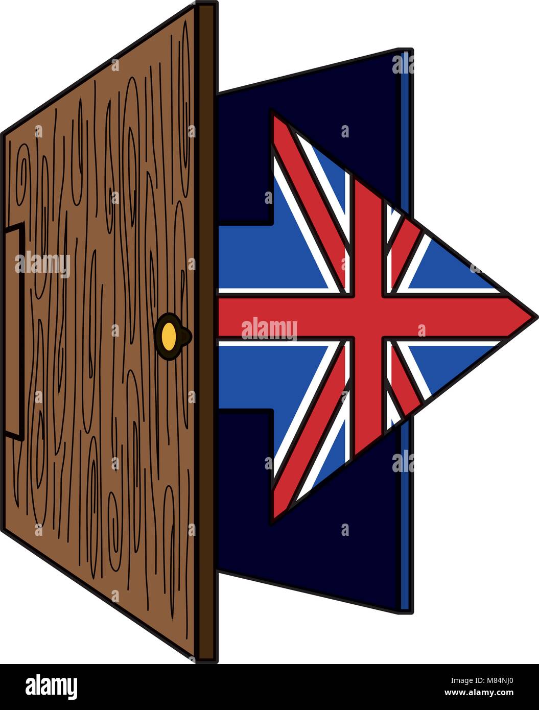 Brexit design with door and arrow with united kingdom flag design over ...