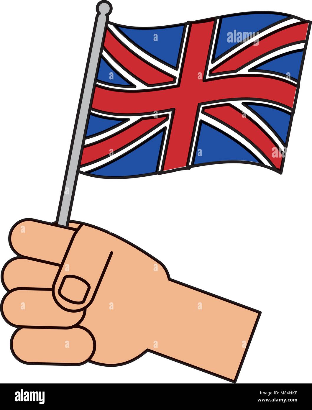hand holding a flag of united kingdom over white background, colorful ...
