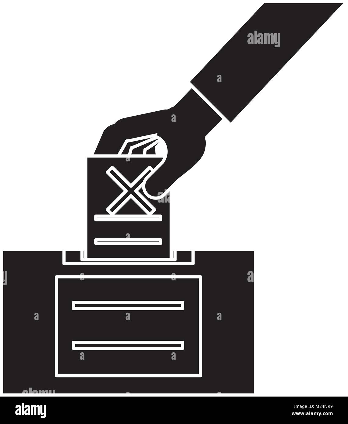 Hand putting a voting paper with a cross in the ballot box over white ...