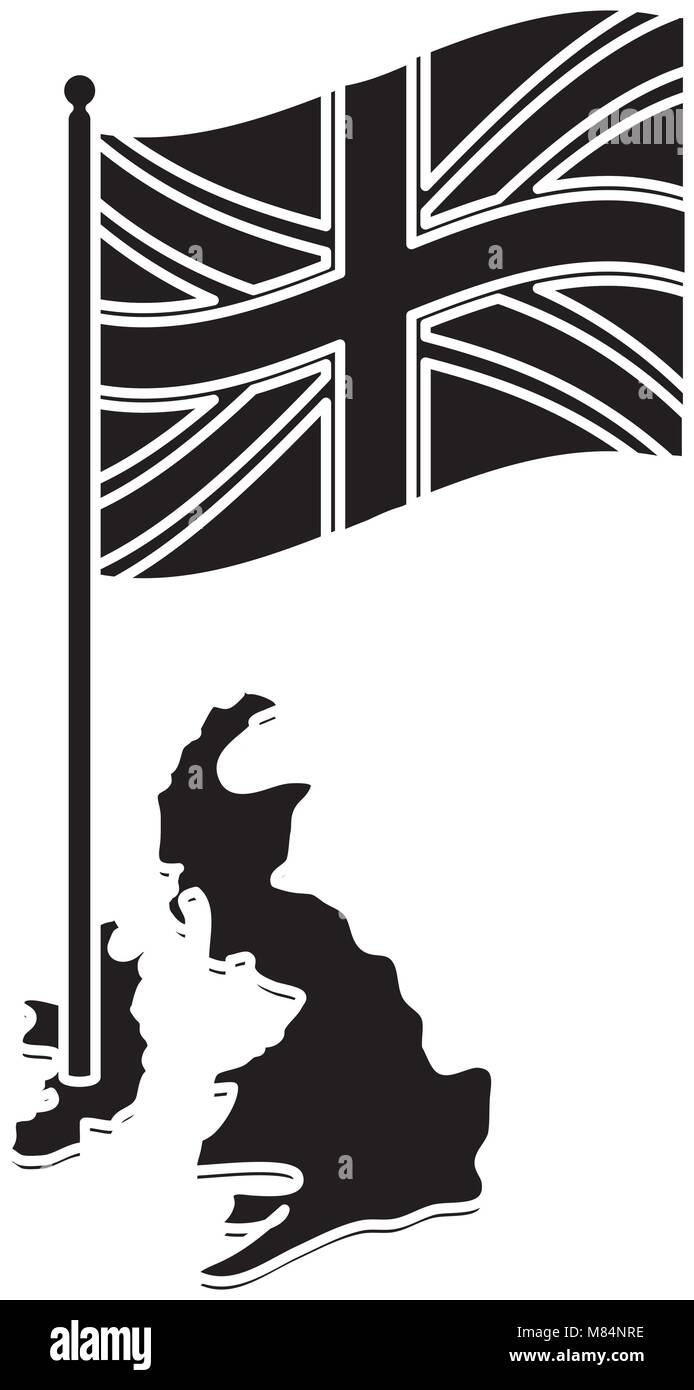 flag and map of united kingdom over white background, vector ...