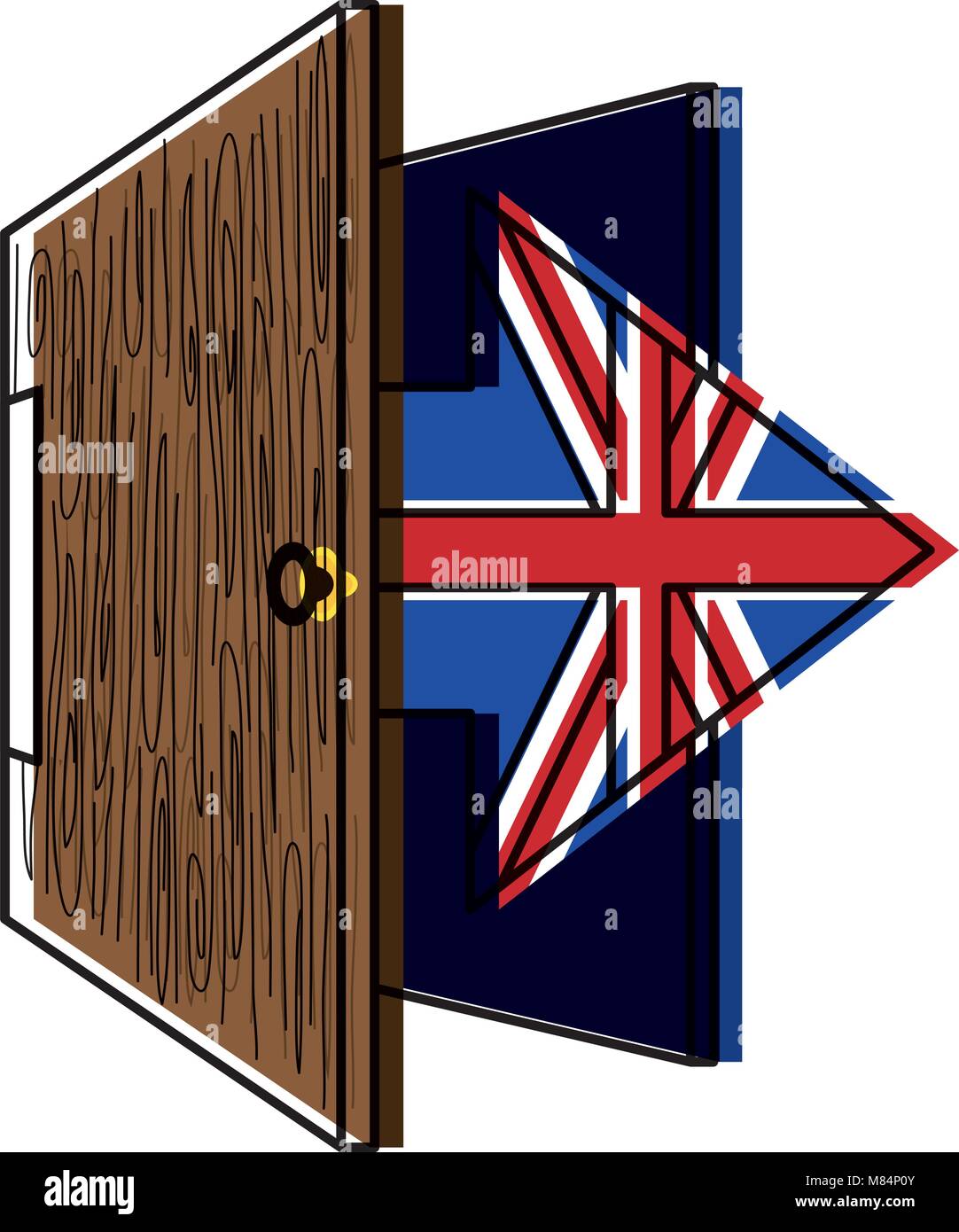 Brexit design with door and arrow with united kingdom flag design over ...