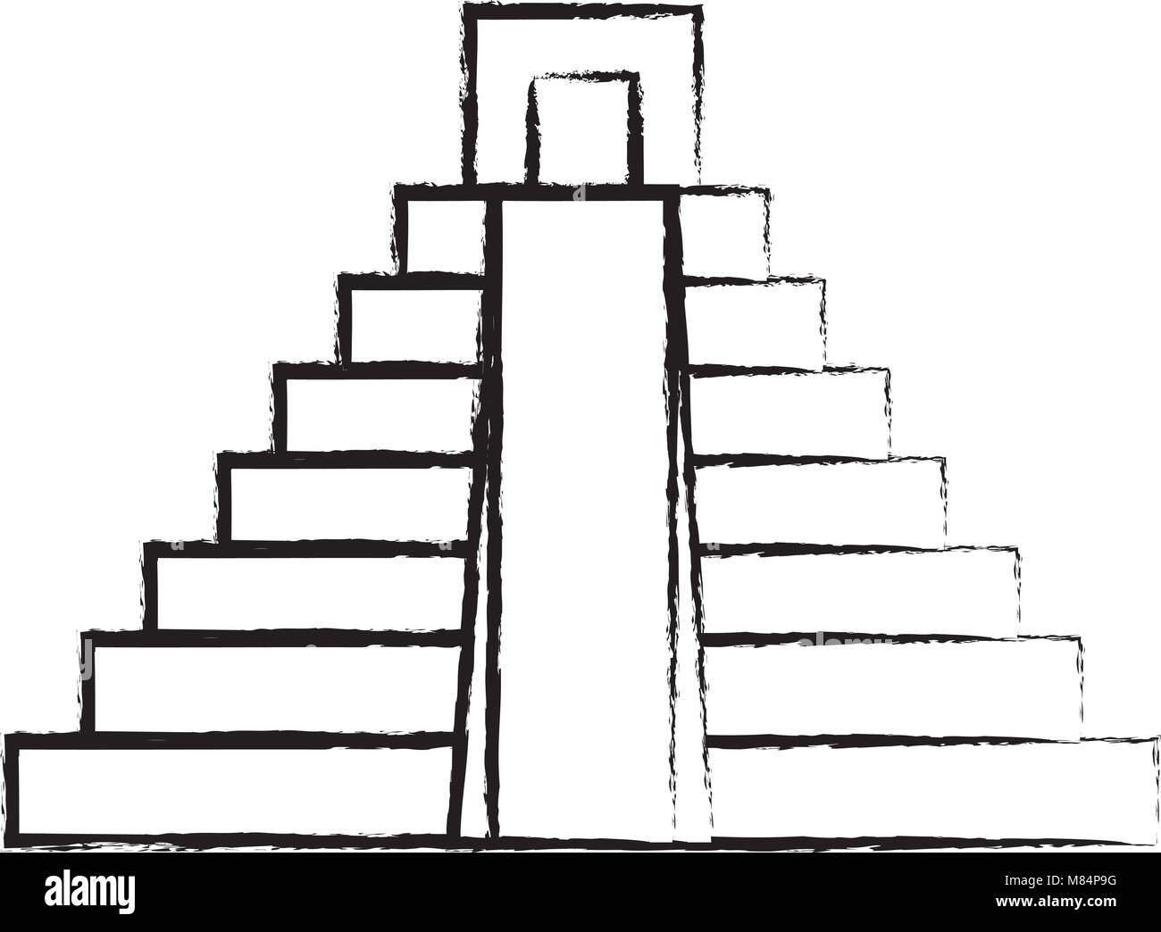 sketch of mexican pyramid icon over white background, vector ...