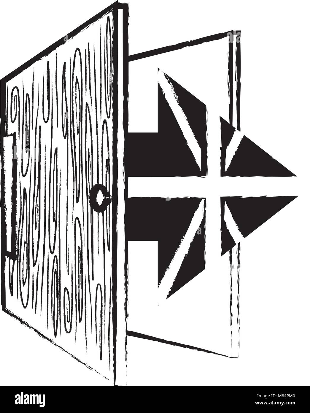 sketch of Brexit design with door and arrow with united kingdom flag ...
