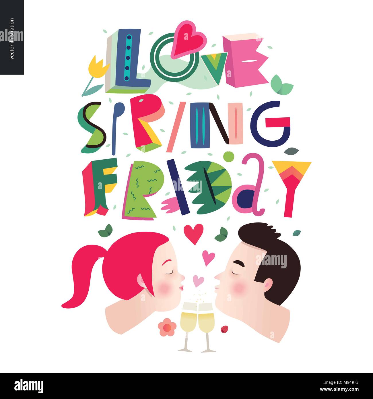 Love spring friday - lettering composition and kissing couple Stock ...