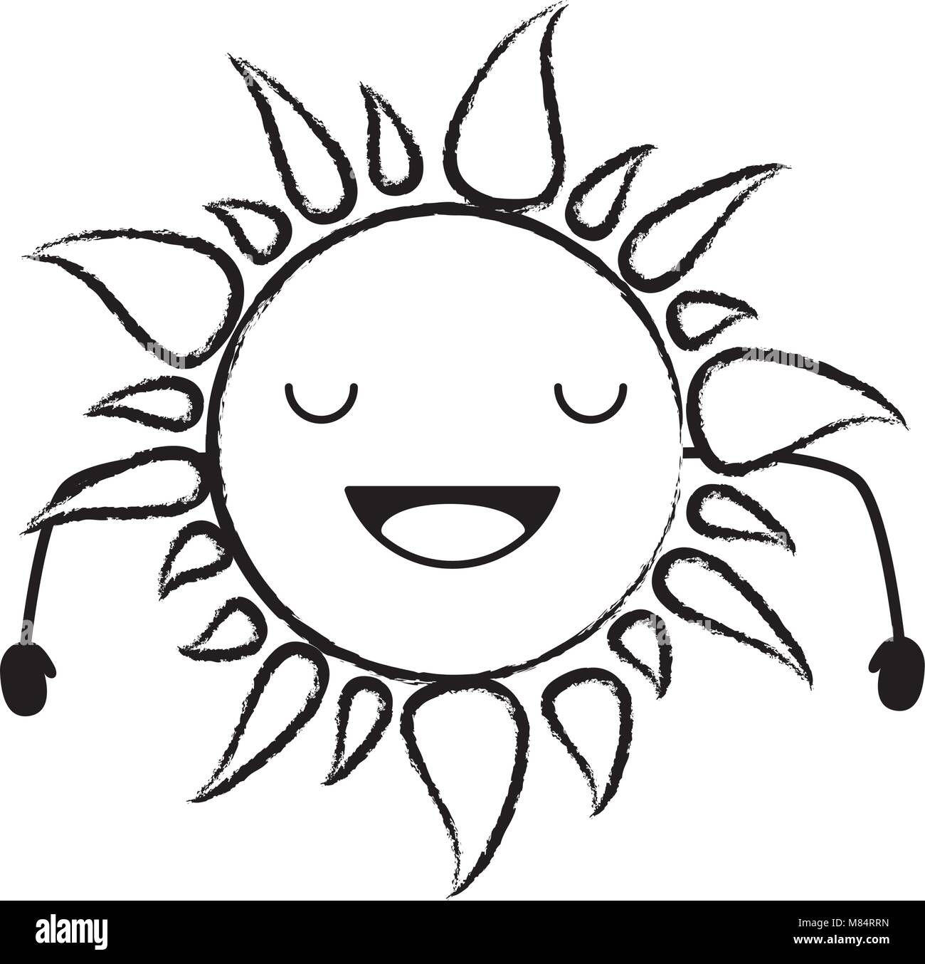 sketch of kawaii excited sun icon over white background, vector ...