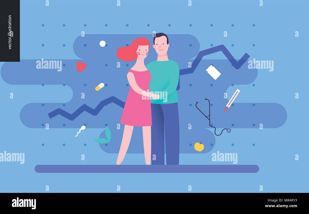 Reproduction - a couple planning a baby, on a blue background, plot and ...