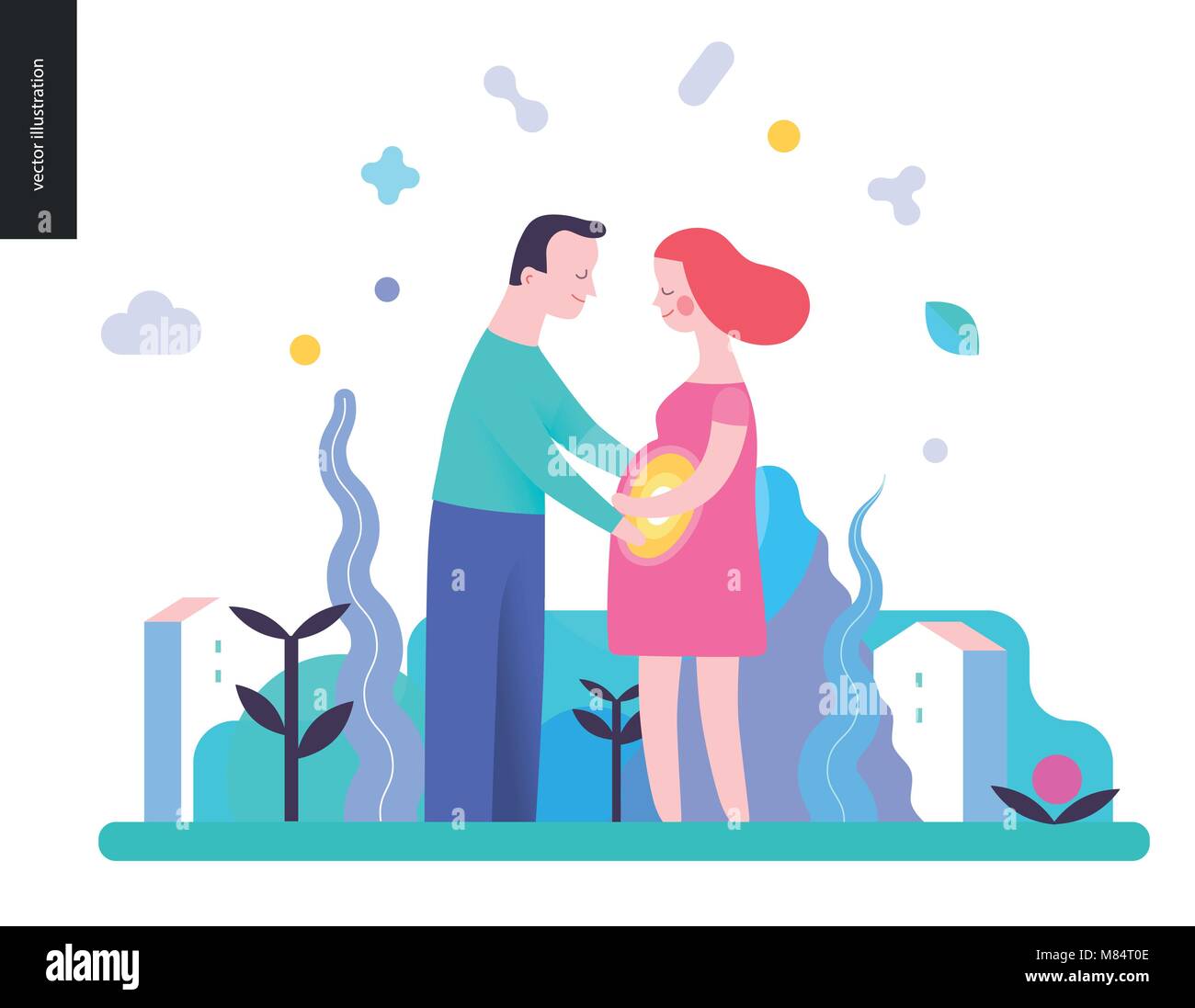 Reproduction - a couple expecting baby on the landscape background ...