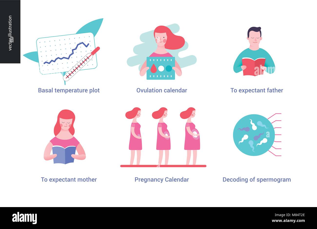 Reproduction - set of illustrated icons on pregnancy and fertility ...