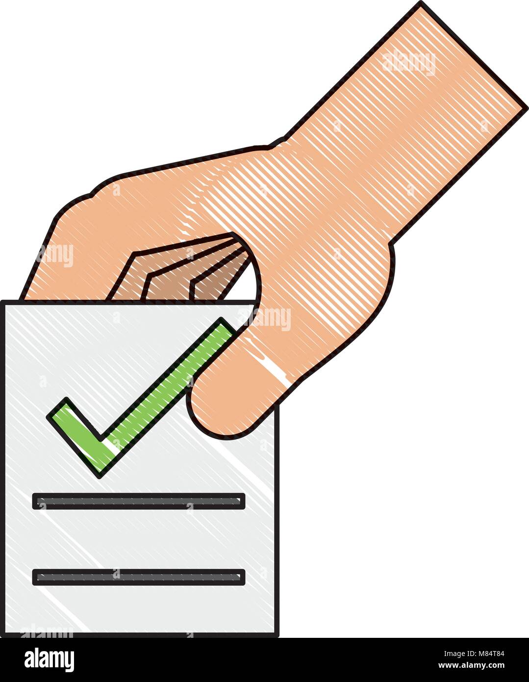 hand with votation paper with check icon over white background ...