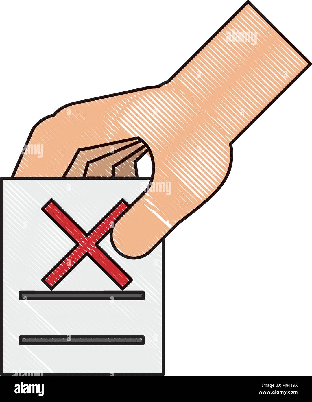 hand with votation paper with cross icon over white background, vector ...