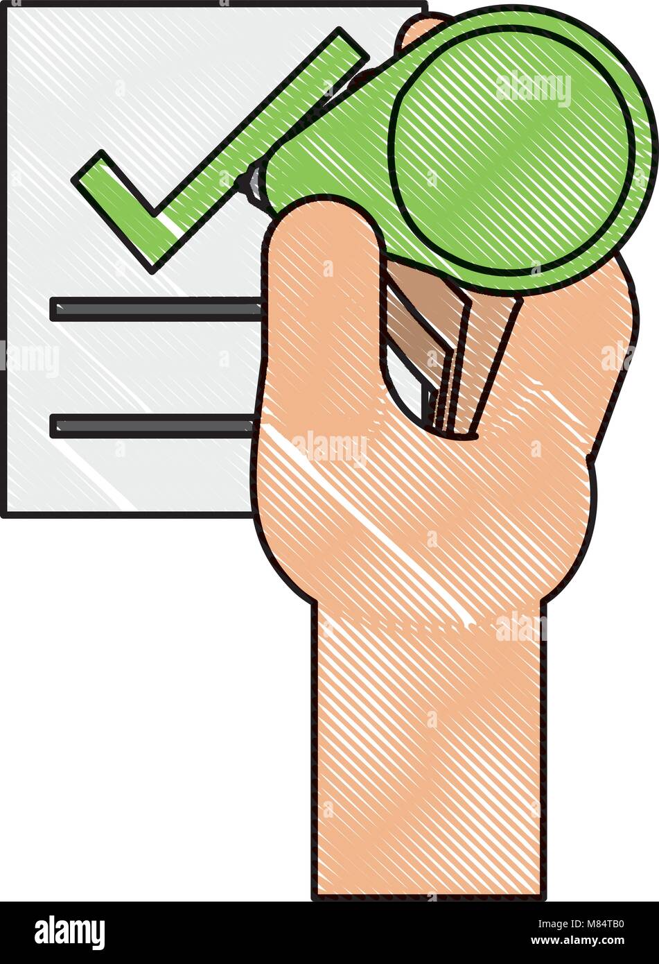 hand with votation paper with check icon over white background ...