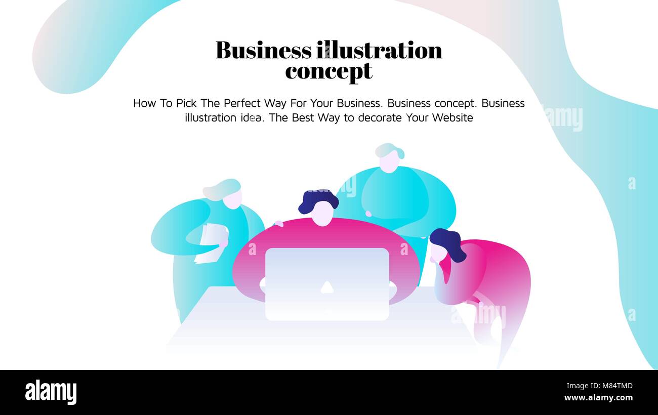 Vector business illustration. Young people work together Freelan Stock ...