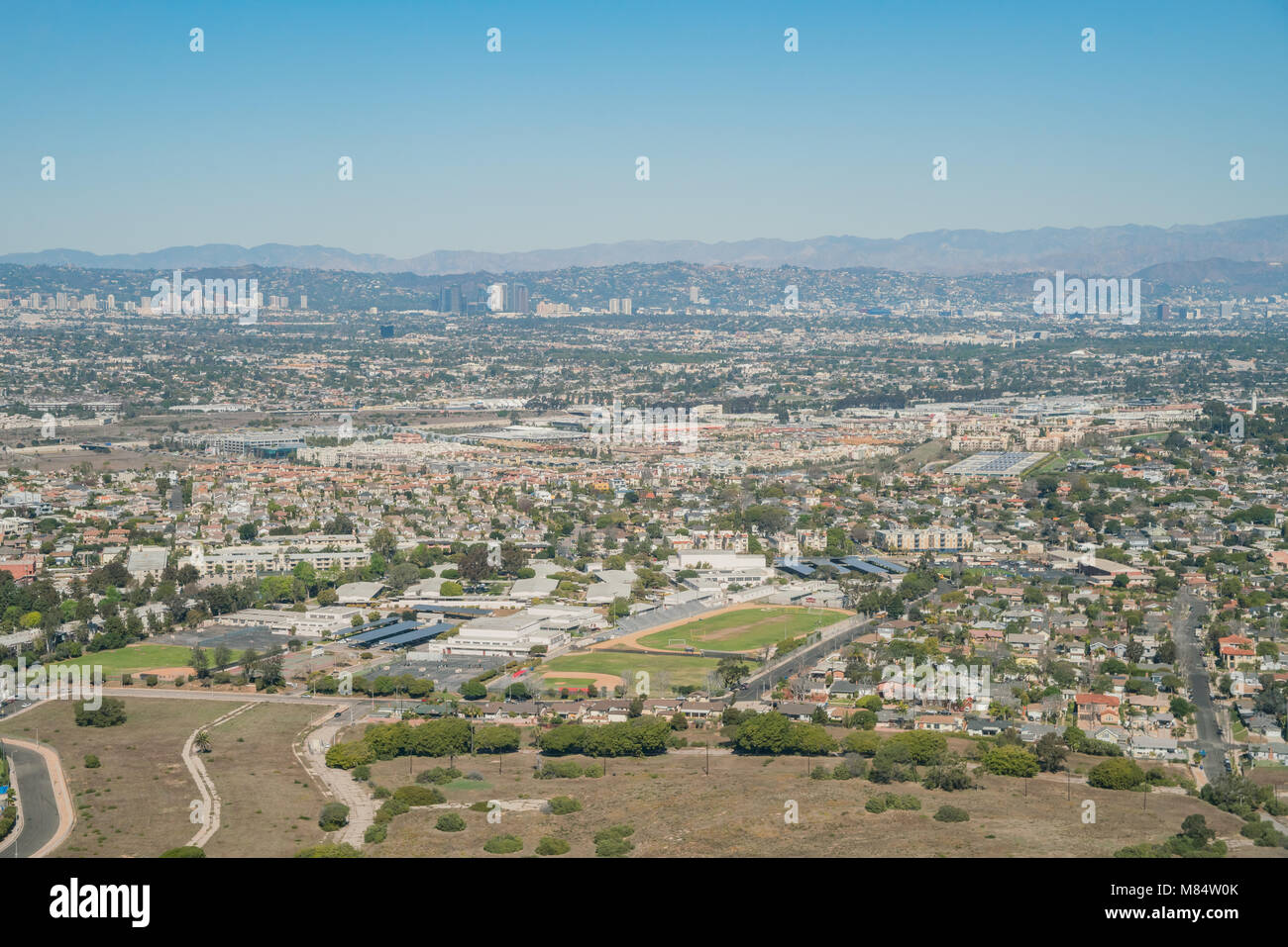Aerial view of Playa Del Rey area from airplane, Los Angeles ...