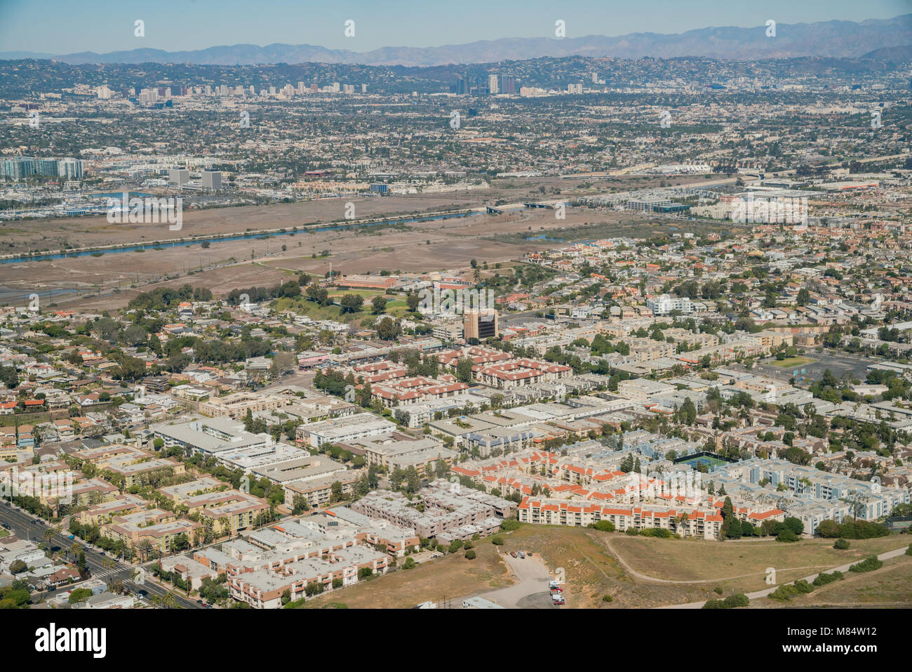 Aerial view of Playa Del Rey area from airplane, Los Angeles ...