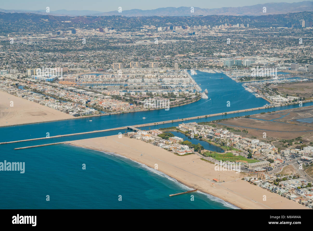 Aerial view of Marina Del Rey and Playa Del Rey aera from airplane, Los ...