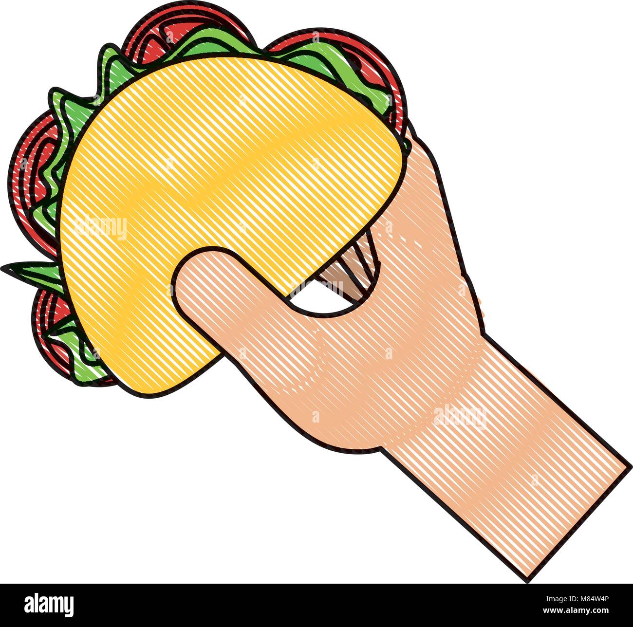 hand holding a taco icon over white background, colorful design. vector ...