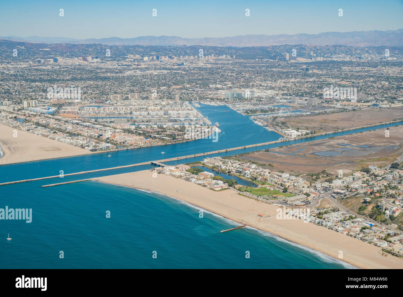 Aerial view of Marina Del Rey and Playa Del Rey aera from airplane, Los ...