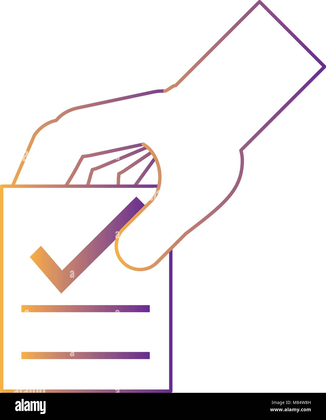 hand with votation paper with check icon over white background ...
