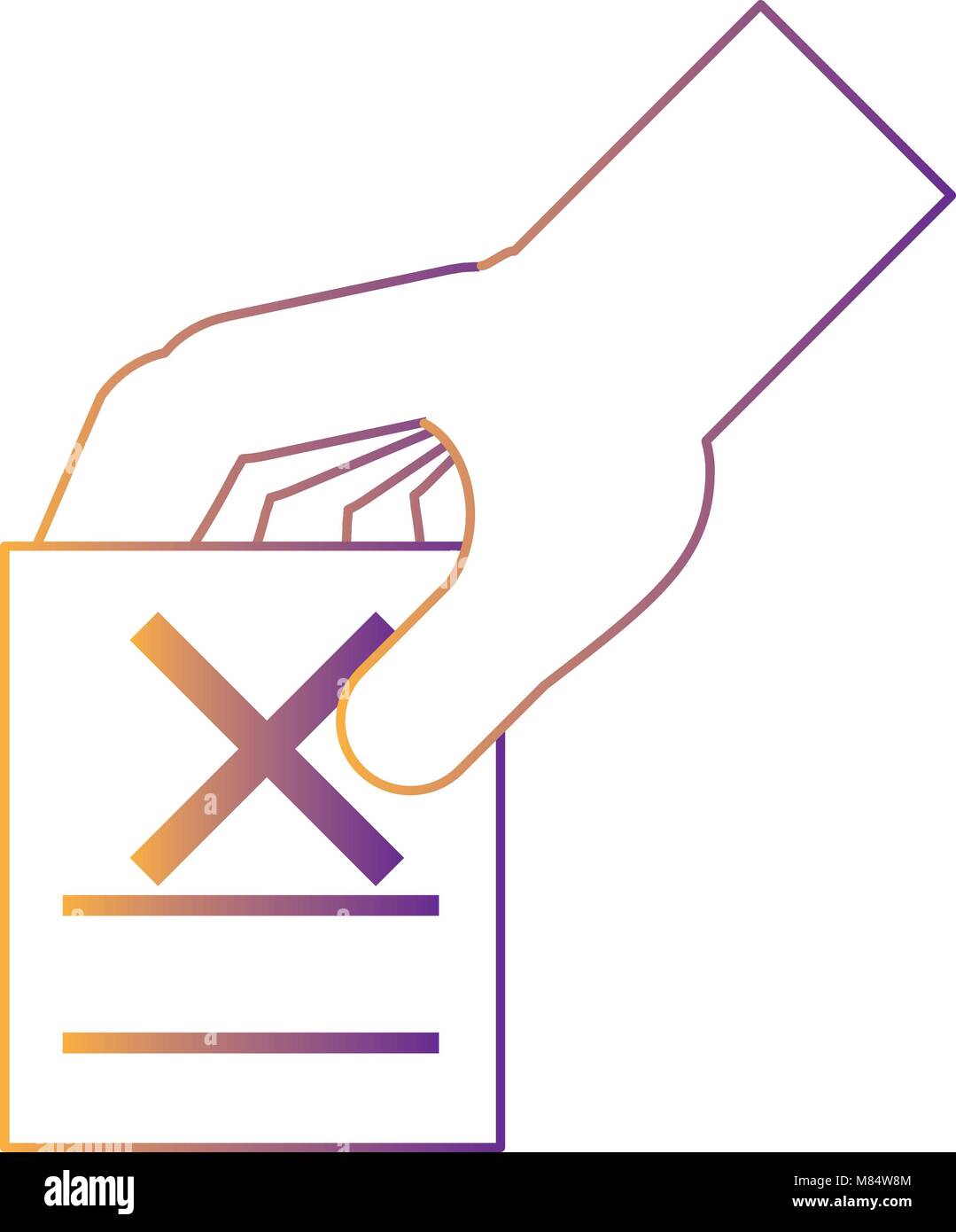 hand with votation paper with cross icon over white background ...