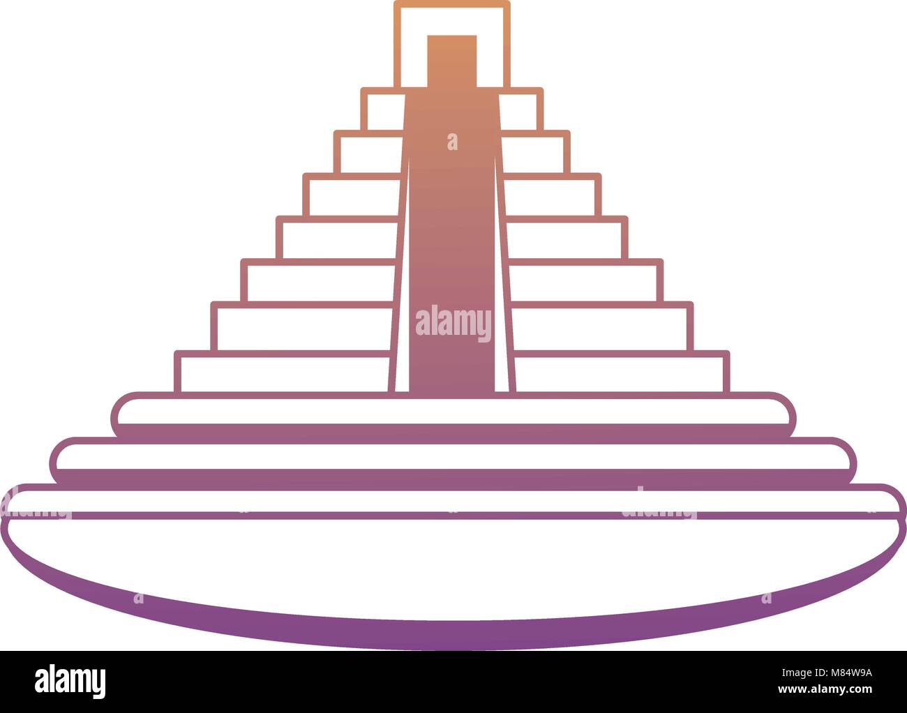 mexican pyramid surrounded by water over white background, colorful ...
