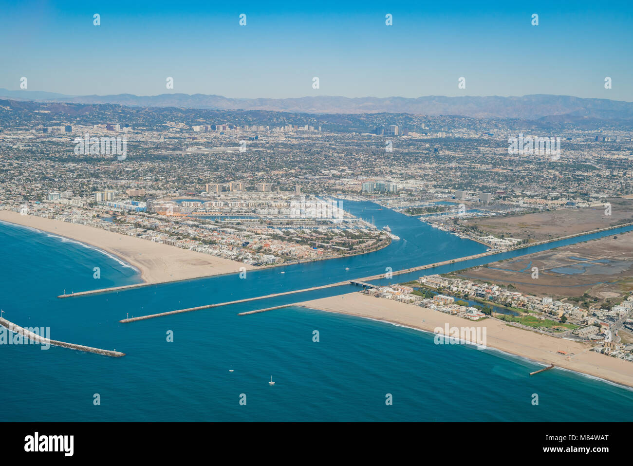 Aerial view of Marina Del Rey and Playa Del Rey aera from airplane, Los ...