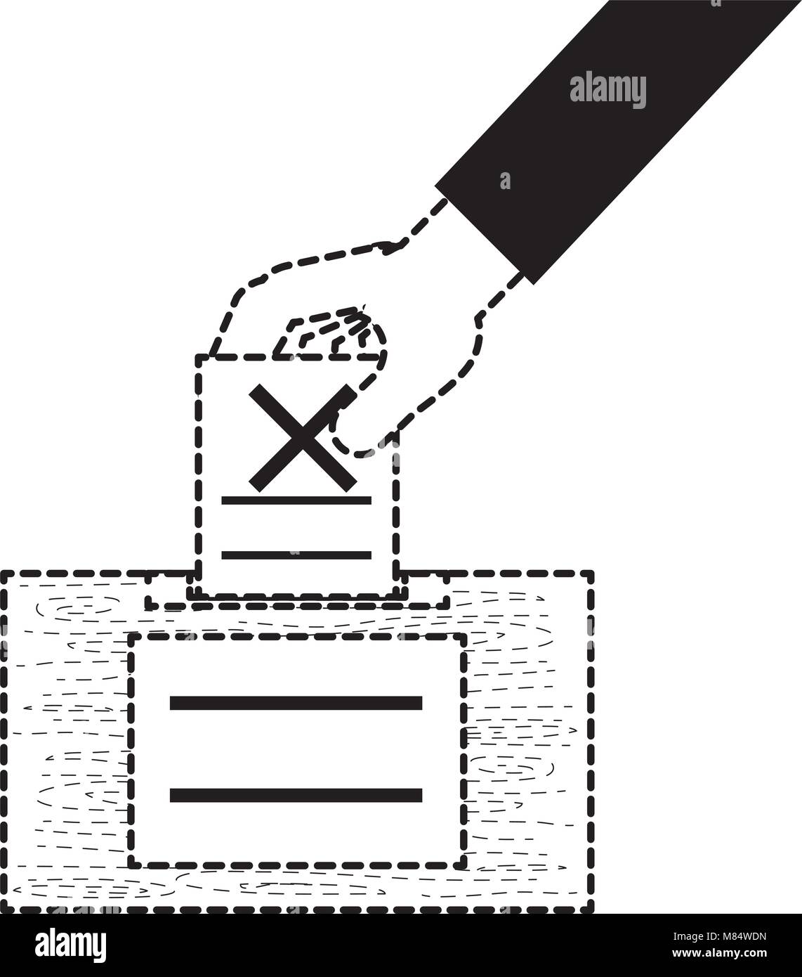 Hand putting a voting paper with a cross in the ballot box over white ...