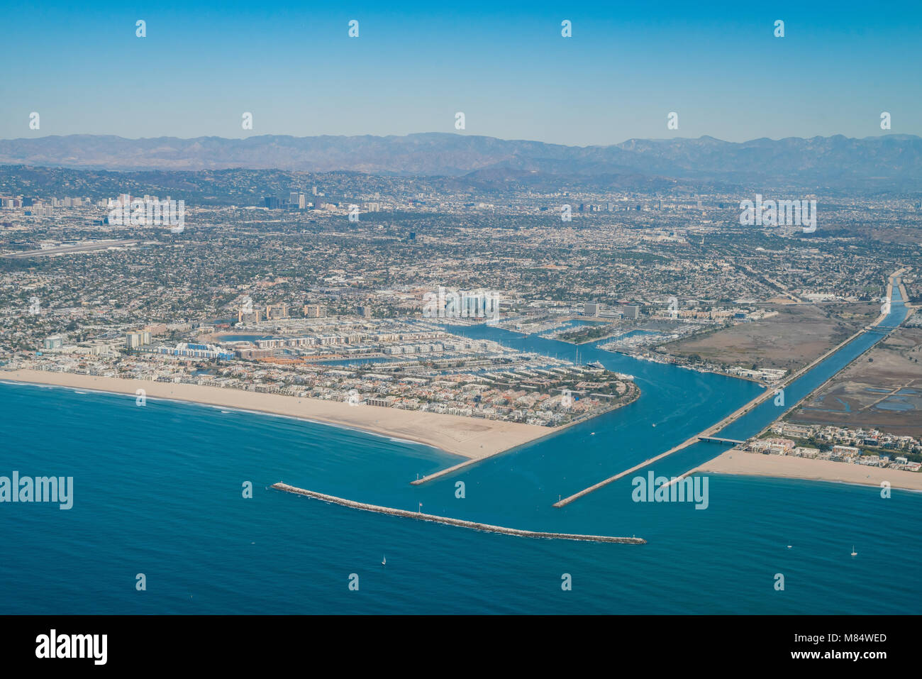 Aerial view of Marina Del Rey and Playa Del Rey aera from airplane, Los ...