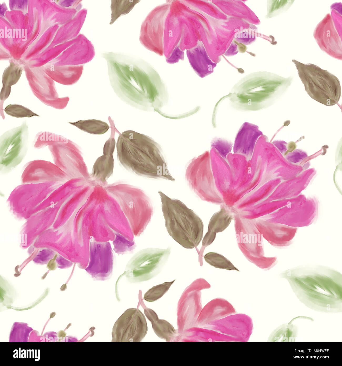 seamless pattern of watercolor Fuchsia Flowers Stock Photo - Alamy