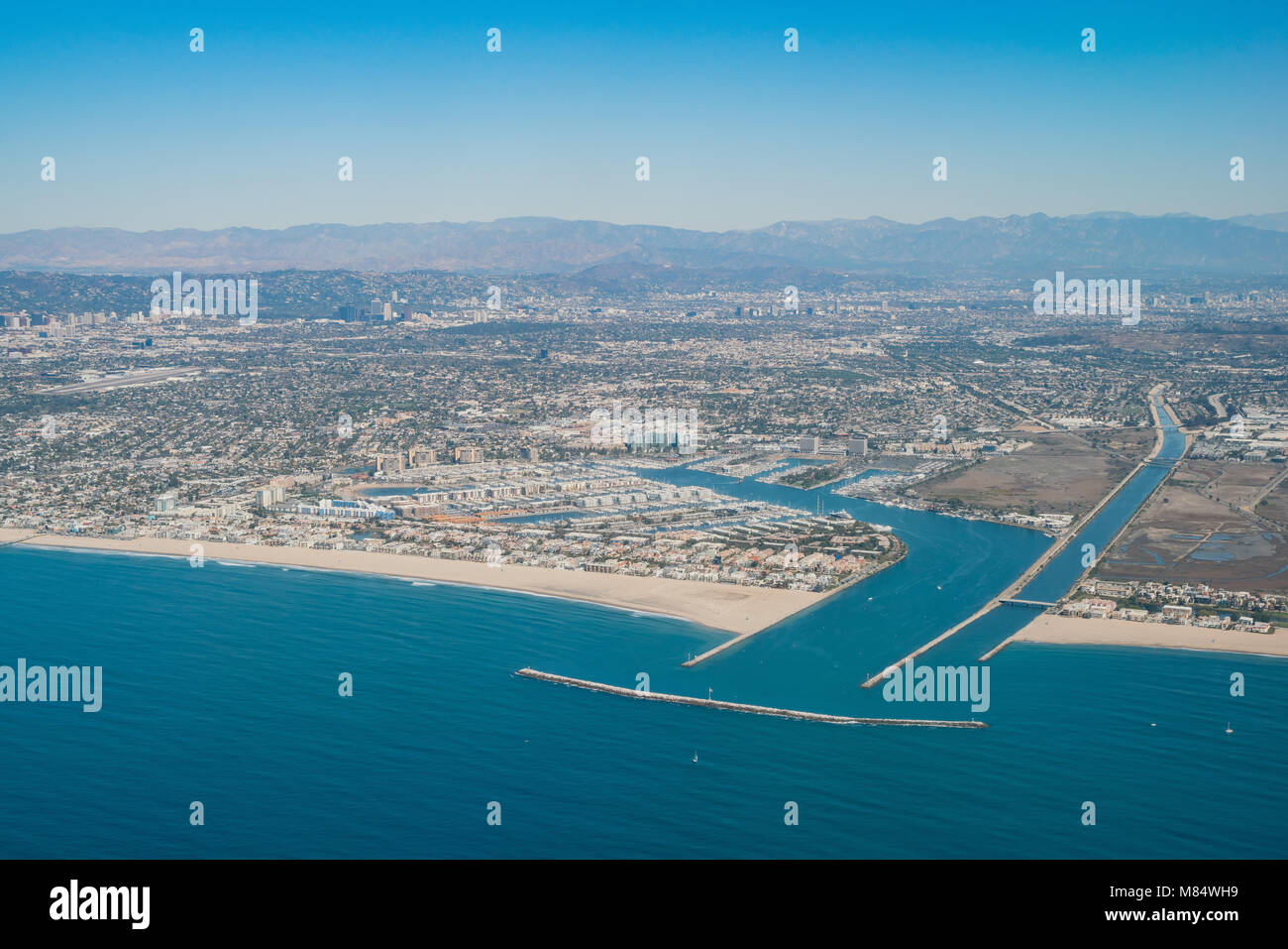 Aerial view of Marina Del Rey and Playa Del Rey aera from airplane, Los ...