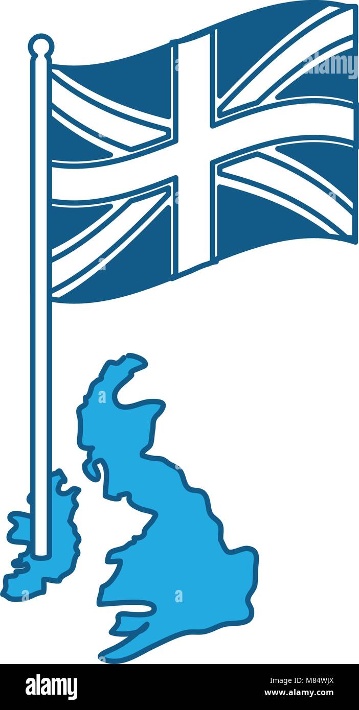 flag and map of united kingdom over white background, vector ...