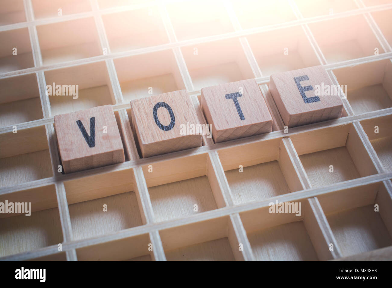 Closeup Of The Word Vote Formed By Wooden Blocks In A Typecase Stock ...