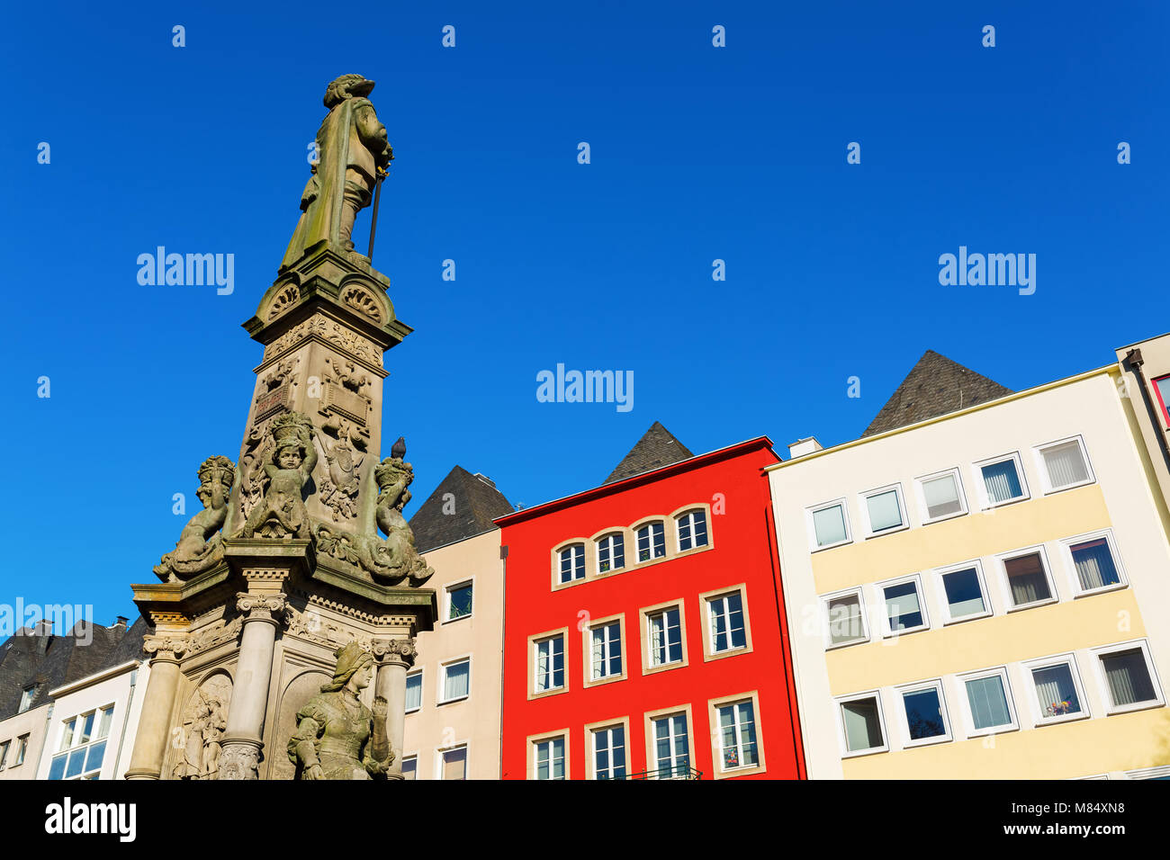 historic monument of a fountain on the Old Market Square in Cologne ...