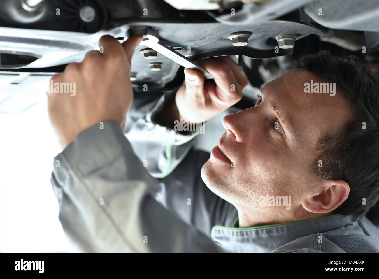 car mechanic works in a workshop, repair of cars Stock Photo - Alamy