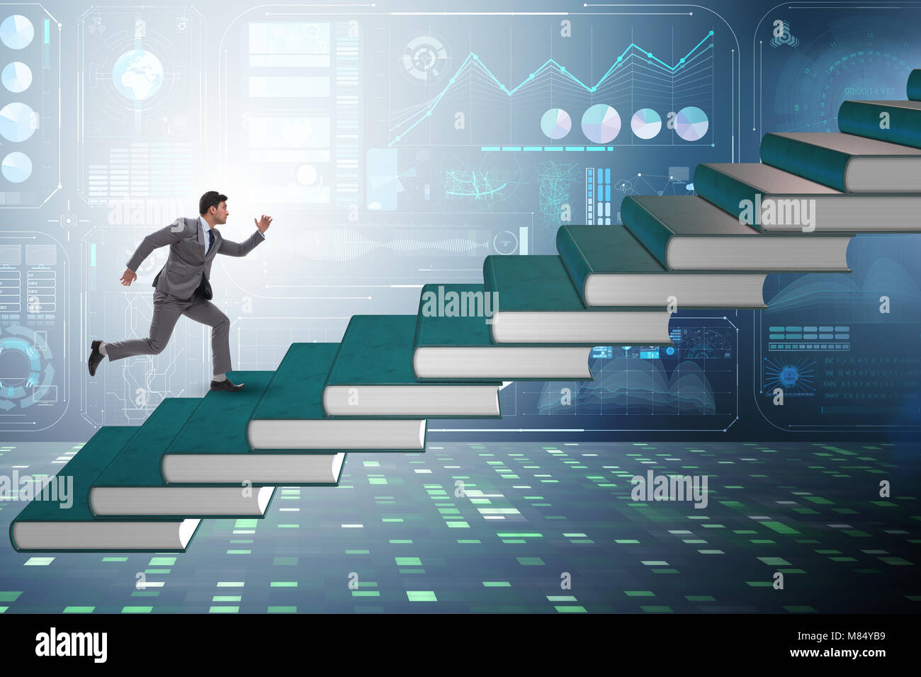 Businessman student climbing the ladder of education books Stock Photo ...