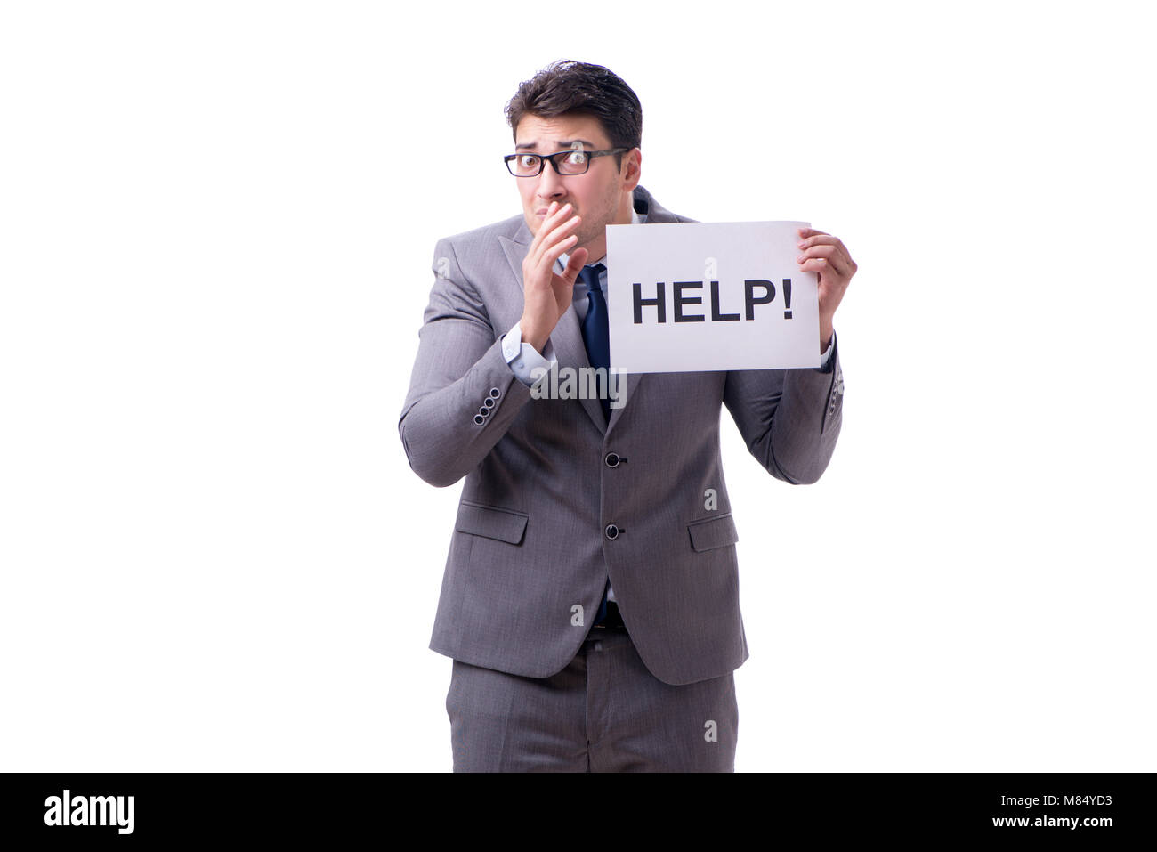 Businessman asking for help isolated on white background Stock Photo ...