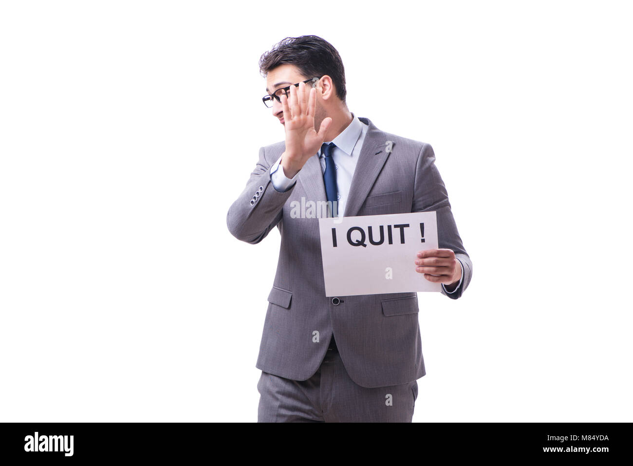 Businessman in resignation concept isolated on white background Stock ...