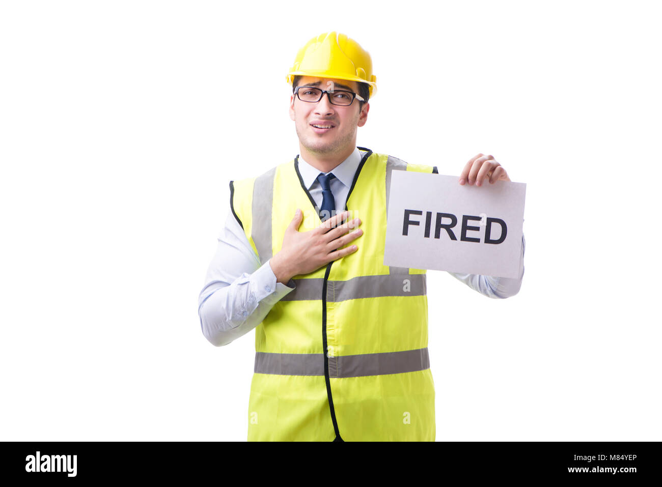 Construction supervisor in dismissal concept isolated on white ...