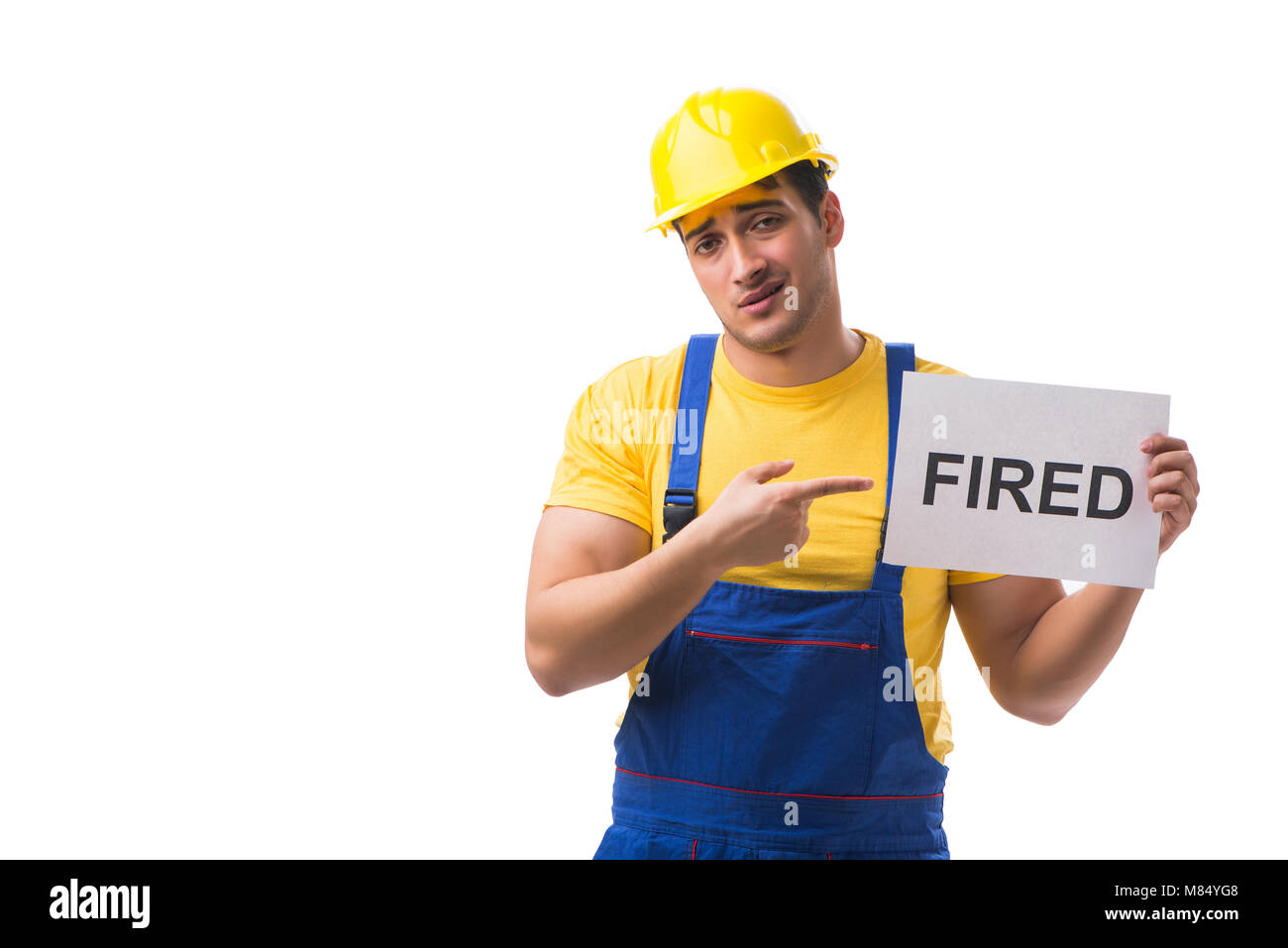 Repairman fired from his job isolated on white Stock Photo - Alamy