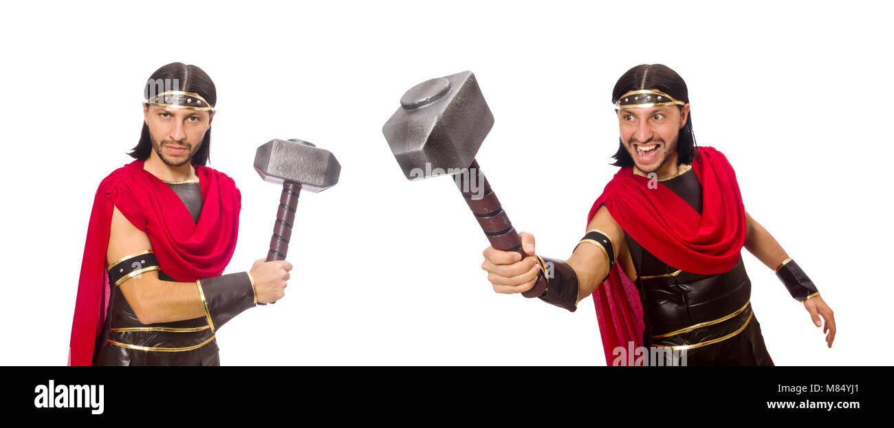Gladiator with hammer isolated on white Stock Photo - Alamy