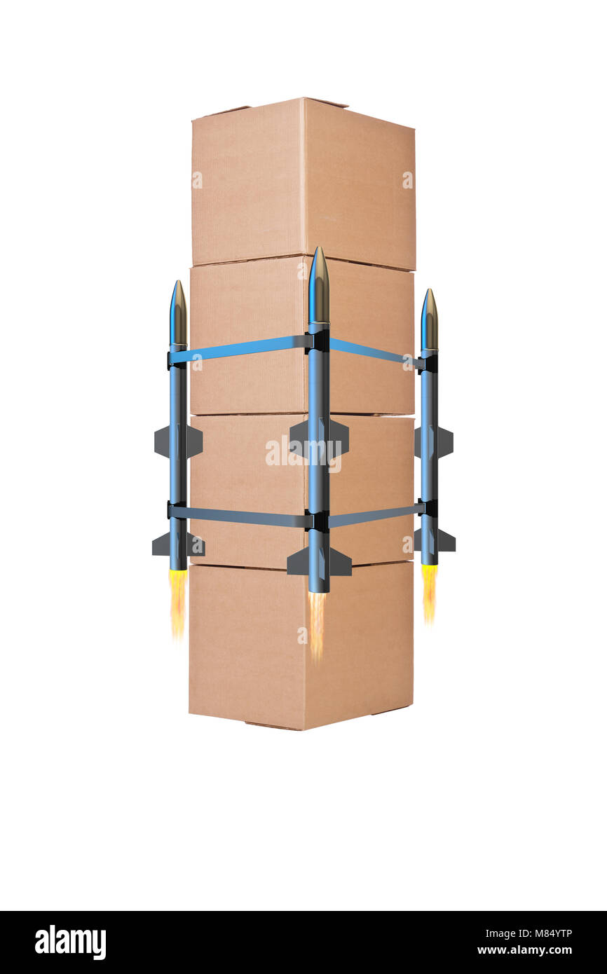 Box delivery with rockets isolated on white background Stock Photo - Alamy