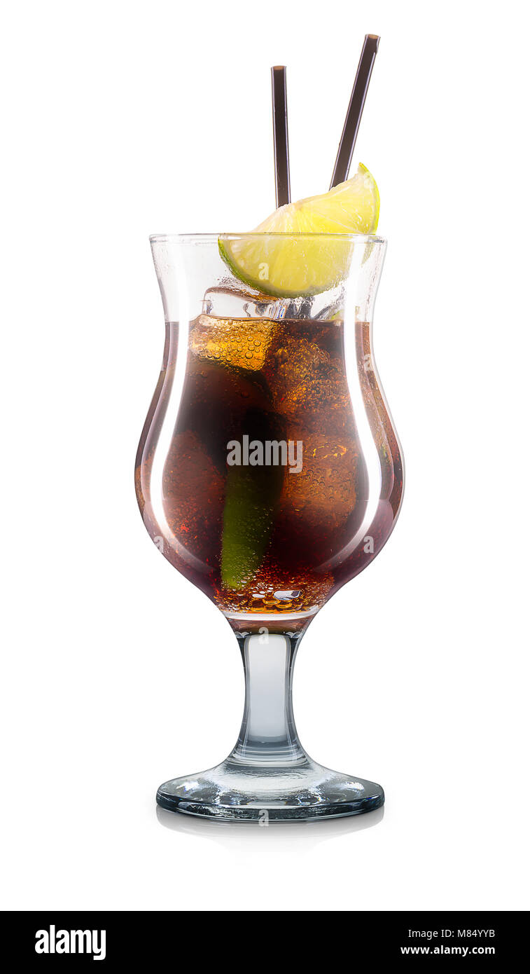 Cuba libre cocktail isolated on white background Stock Photo - Alamy