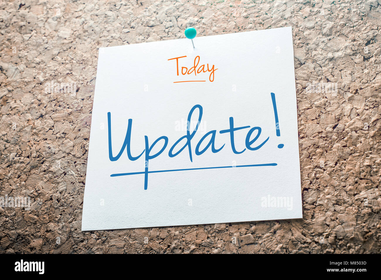 Update Reminder For Today On Paper Pinned On Cork Board Stock Photo - Alamy